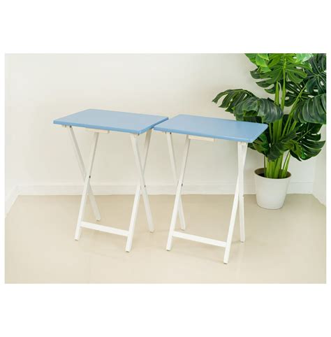 Folding Tv Tray Table Set Of 2 Seaside Color Portable Rubberwood