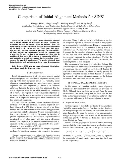 Pdf Comparison Of Initial Alignment Methods For Sins