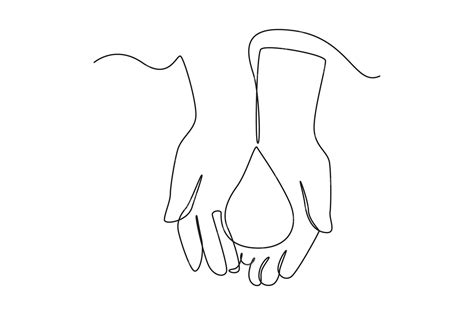손에 물방울을 그리는 단일 한 줄 세계 물의 날 개념 연속 선 그리기 디자인 그래픽 벡터 그림 프리미엄 벡터