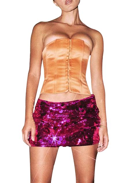 Women Shiny Sequin Mini Skirt High Waist Glitter Sparkle Bodycon Short