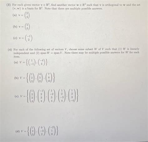 solved 3 for each given vector v∈r2 find another vector