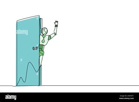 Single Continuous Line Drawing Robots Peeking Of Door And Wave Hands Modern Robotics Artificial