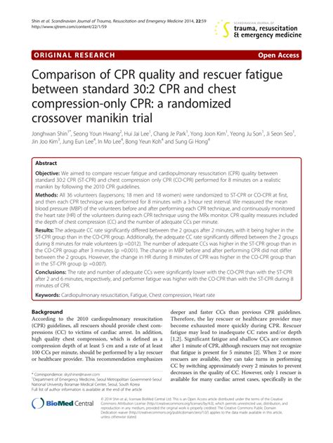 Pdf Comparison Of Cpr Quality And Rescuer Fatigue Between Standard 30