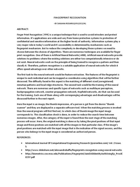 Fingerprint Recognition Pdf Artificial Neural Network Fingerprint