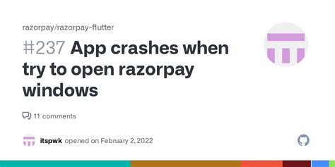 App Crashes When Try To Open Razorpay Windows Issue Razorpay Razorpay Flutter Github