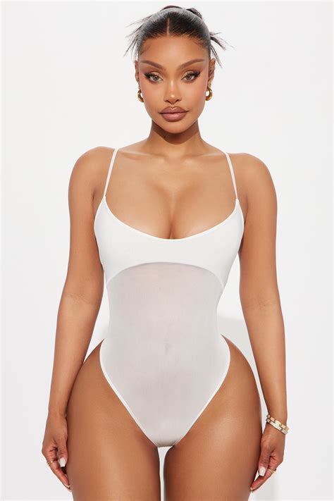 Calypso Sheer Mesh Bodysuit White Fashion Nova