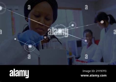 Processing Data With Network Connections Animation Scientist Working In Laboratory Technology