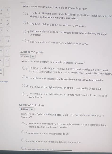 Solved Which Sentence Contains An Example Of Precise Language 2 3 A
