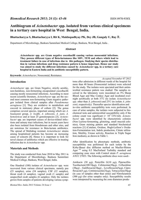 Antibiogram Of Acinetobacter Spp Isolated From Various Clinical