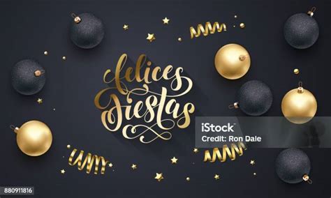 펠 라이스 축제 스페인어 해피 홀리데이 황금 훈장 인사장 검은 배경에 대 한 손으로 그려진된 금 서 예 글꼴 벡터 크리스마스