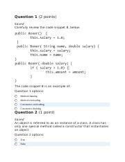 Quiz -1 JAVA 1 .docx - Question 1 2 points Saved Carefully review the code snippet B below: The ...