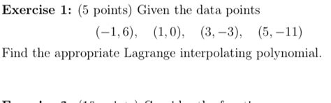 Solved Exercise Points Given The Data Points Chegg