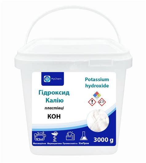 Гидроксид калия (хлопья, едкий калий) — купити в MyChem | Хімічні ...