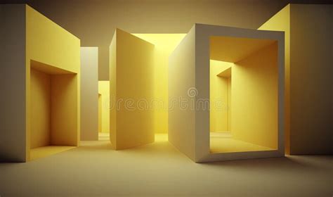 An Empty Room With A Yellow Door And A Yellow Wall Stock Illustration