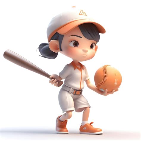 Premium Ai Image Girl Baseball Player With Ball And Bat3d Rendering
