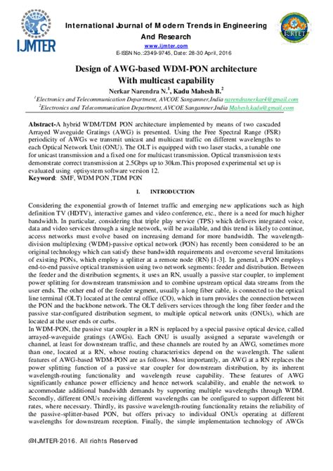 Pdf Design Of Awg Based Wdm Pon Architecture With Multicast Capability