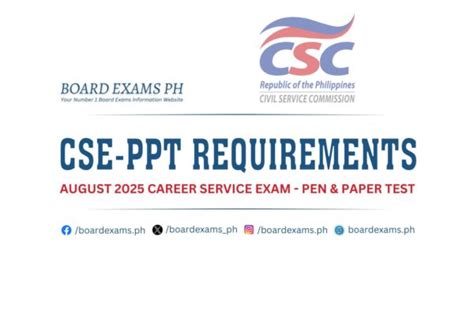 Requirements August 2025 Career Service Exam Pen And Paper Test Cse Ppt Board Exams Ph