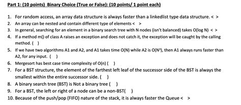 solved part 1 10 points binary choice true or false