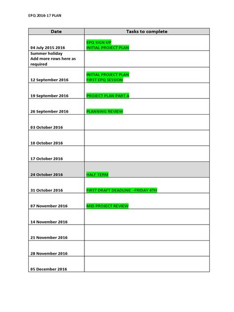 Epq Table Plan Template Pdf