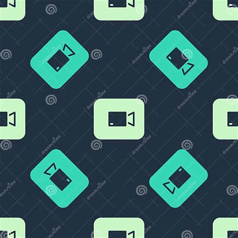 Green And Beige Play Video Button Icon Isolated Seamless Pattern On Blue Background Film Strip