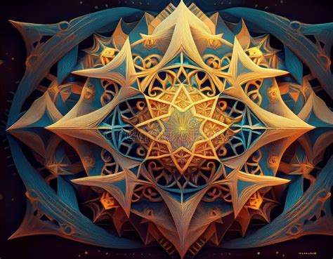 Intricate Geometric Fractals Abstract Digital Symmetry In Complex Mathematical Patterns Stock