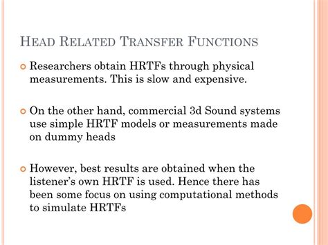 Ppt Computer Simulation Of The Head Related Transfer Function