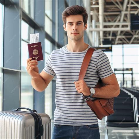 Premium Photo A Young Man With Luggage Travel Bag With Passport And