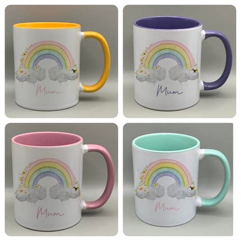 Personalised Rainbow Mug Choice Of Mug Colours Rainbow Design