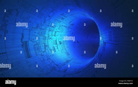 Abstract Sci Fi Circular Tunnel Circuit Board Textured Background Stock