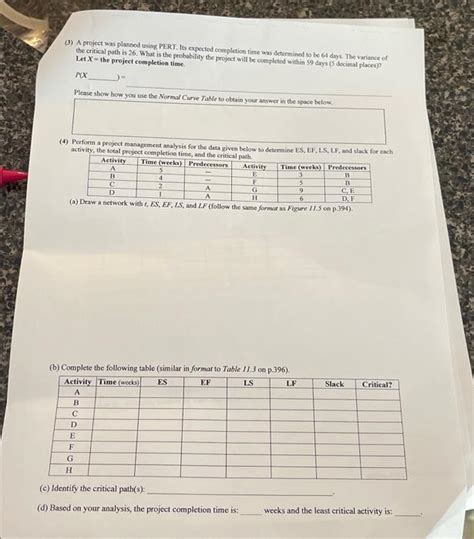 solved 3 a project was planned using pert its expected