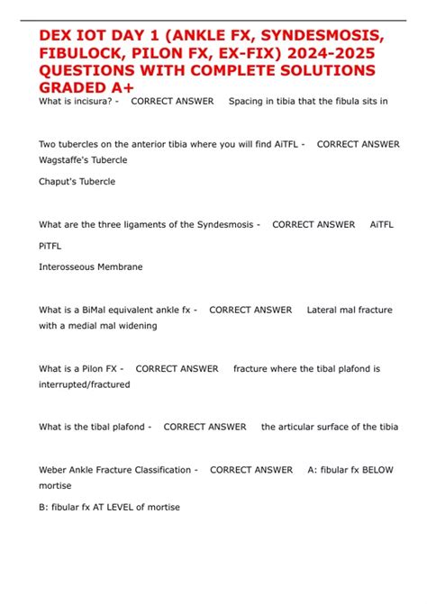 Dex Iot Day 1 Ankle Fx Syndesmosis Fibulock Pilon Fx Ex Fix Questions With Complete