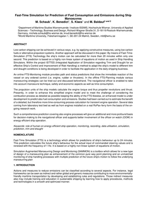 pdf fast time simulation for prediction of fuel consumption and emissions during ship manoeuvres
