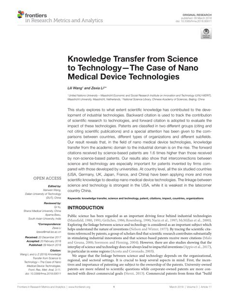 Pdf Knowledge Transfer From Science To Technology—the Case Of Nano