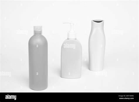 Plastic Toiletry Containers For Liquid Cosmetic Products In Row