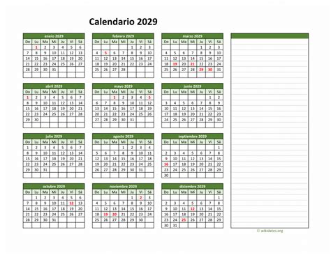 Calendario De México Del 2029 Con Los Días Festivos