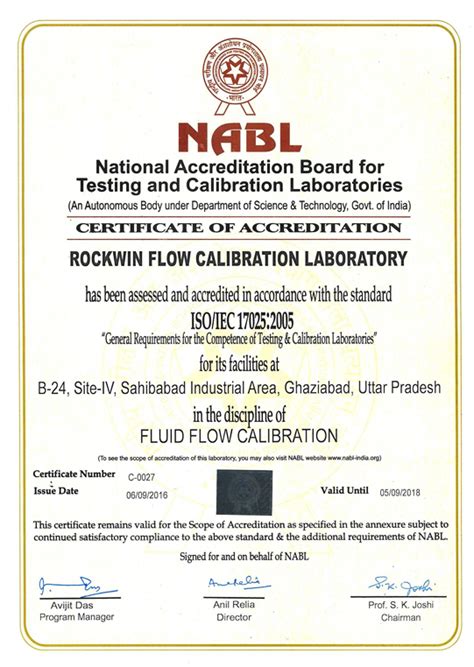 Rockwin Flowmeter Nabl Certificate