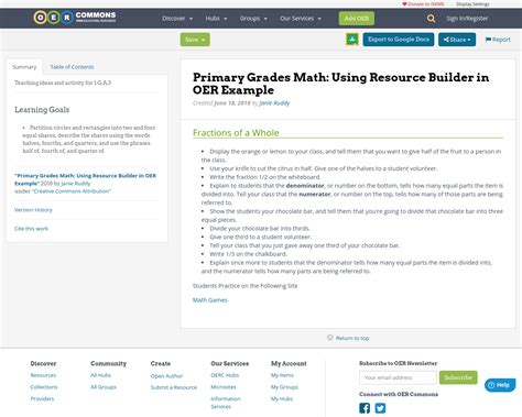 Primary Grades Math Using Resource Builder In Oer Example Oer Commons