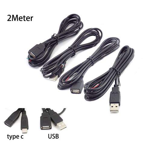 2m Usb Type C แหล่งจ่ายไฟสายต่อประเภทชายหญิง Diy Connector 2pin สายไฟ 4pin ชาร์จสายไฟซ่อมอะแดปเต