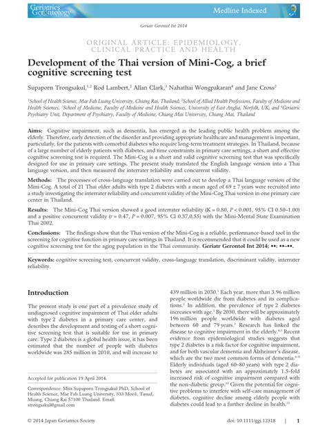 Pdf Development Of The Thai Version Of Mini Cog A Brief Cognitive