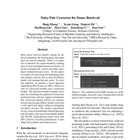 Noisy Pair Corrector For Dense Retrieval Acl Anthology