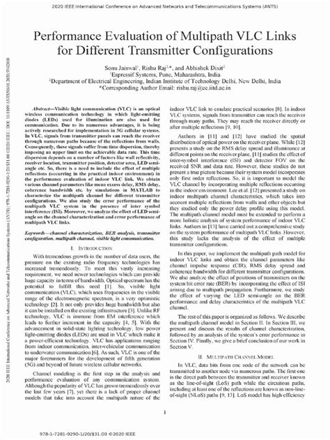 Performance Evaluation Of Multipath Vlc Links For Different Transmitter Configurations Pdf
