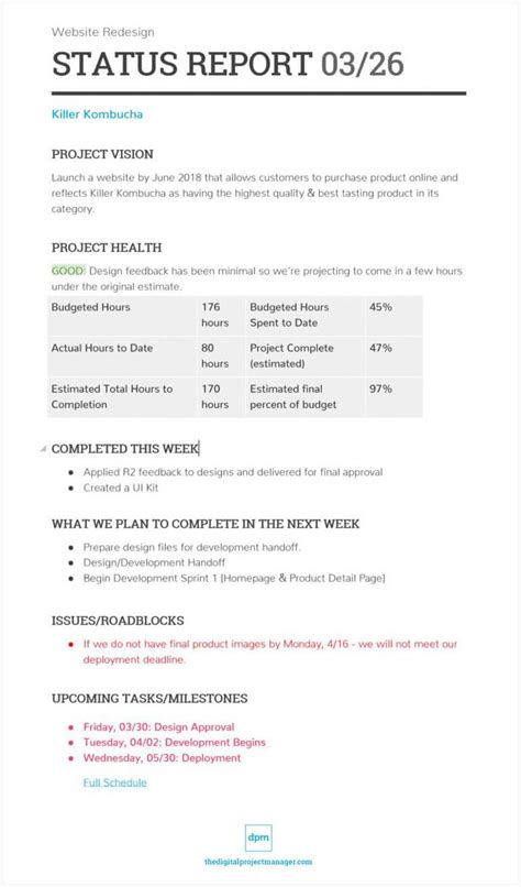 Project Status Report Artofit