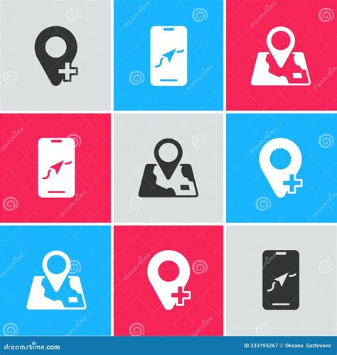 Set Location City Map Navigation And Folded With Location Marker Icon Vector Stock Vector