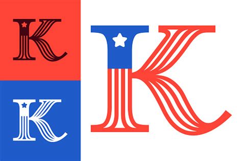 미국 국기로 만든 K 문자 로고 별과 줄무늬가 있는 Serif 글꼴입니다 미국 역사와 7 월 4 일 축하 행사의 클래식 아이콘 7월 4일에 대한 스톡 벡터 아트 및 기타