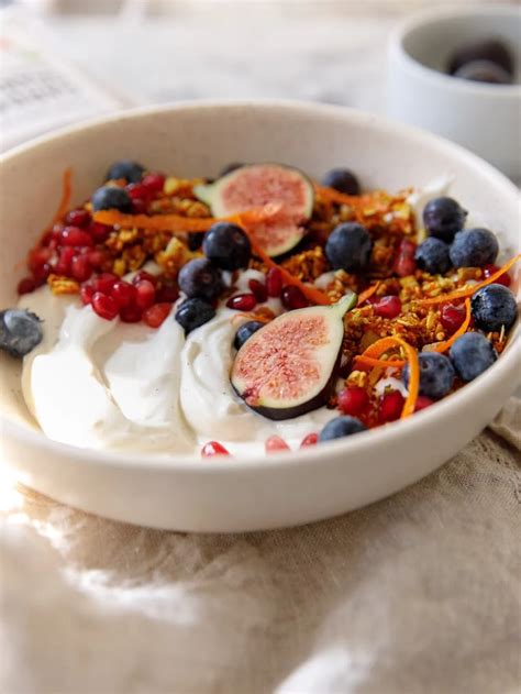 Orange Pomegranate Yogurt Bowl With Carrot Turmeric Granola Vegan