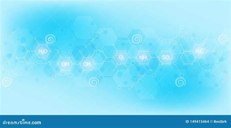 Abstract Chemistry Pattern On Light Blue Background With Chemical Formulas And Molecular