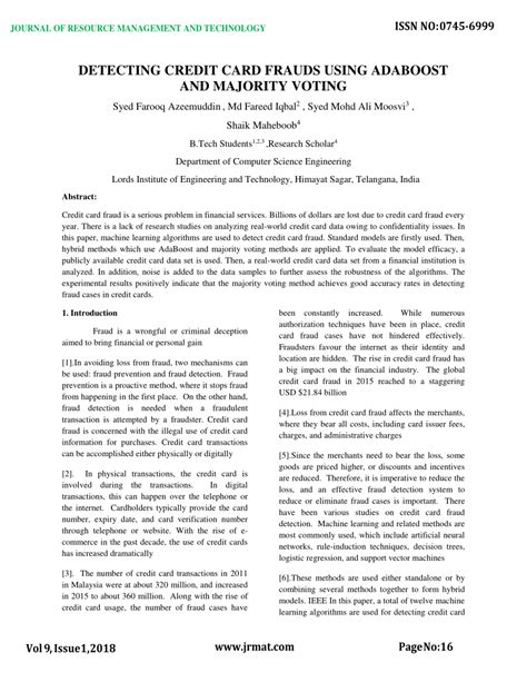 Pdf Detecting Credit Card Frauds Using Adaboost And Majority Voting