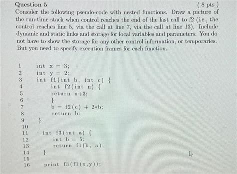 solved question 5 consider the following pseudo code with