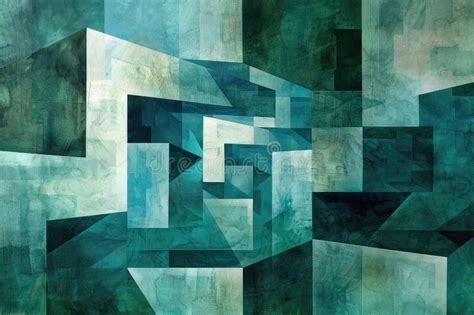 Interlocking Geometric Shapes In Muted Shades Of Green And Blue