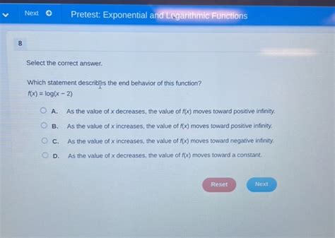 Next Pretest Exponential And Logarithmic StudyX